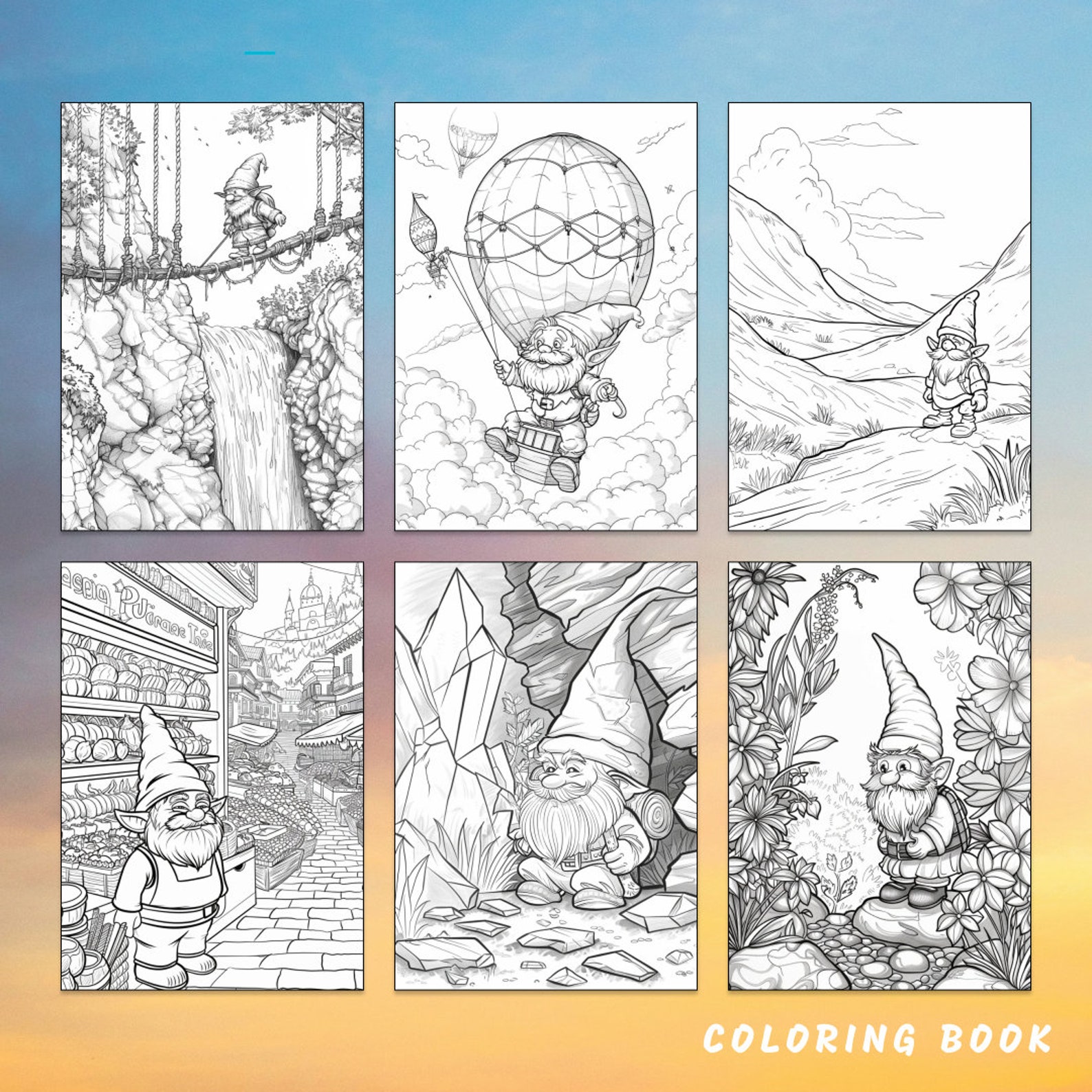25 Gnome Coloring Book, Gnome Coloring Page, Fantasy, Gnome Travel ...
