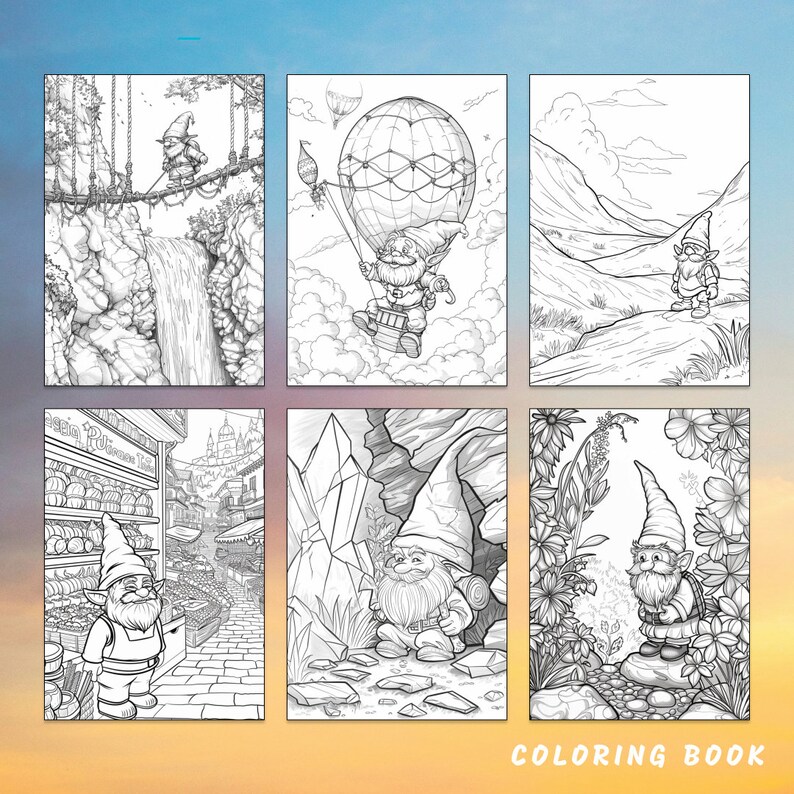 25 Gnome Coloring Book, Gnome Coloring Page, Fantasy, Gnome Travel ...