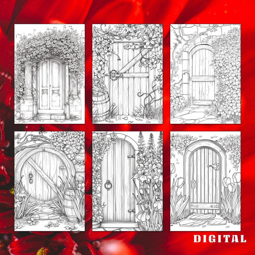 30 Blooming Door Coloring Page, Flower Coloring Book, Fantasy Coloring ...