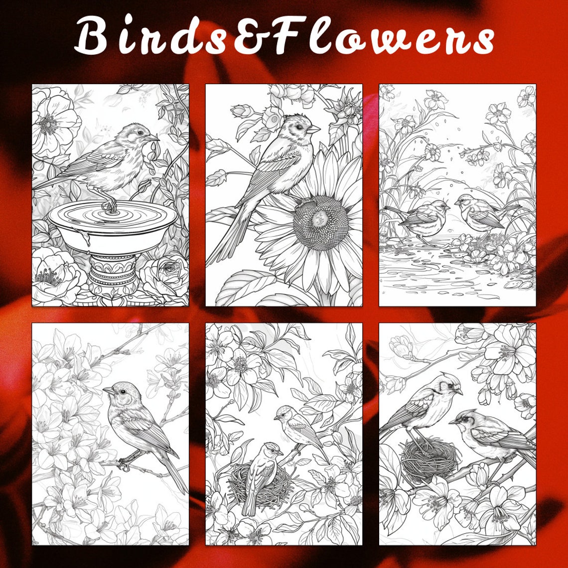 26 Birds and Flowers Coloring Page, Flower Coloring, Birds Coloring ...
