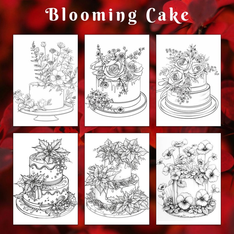 31 Blooming Cake Coloring Page, Food Coloring, Dessert Coloring Book ...