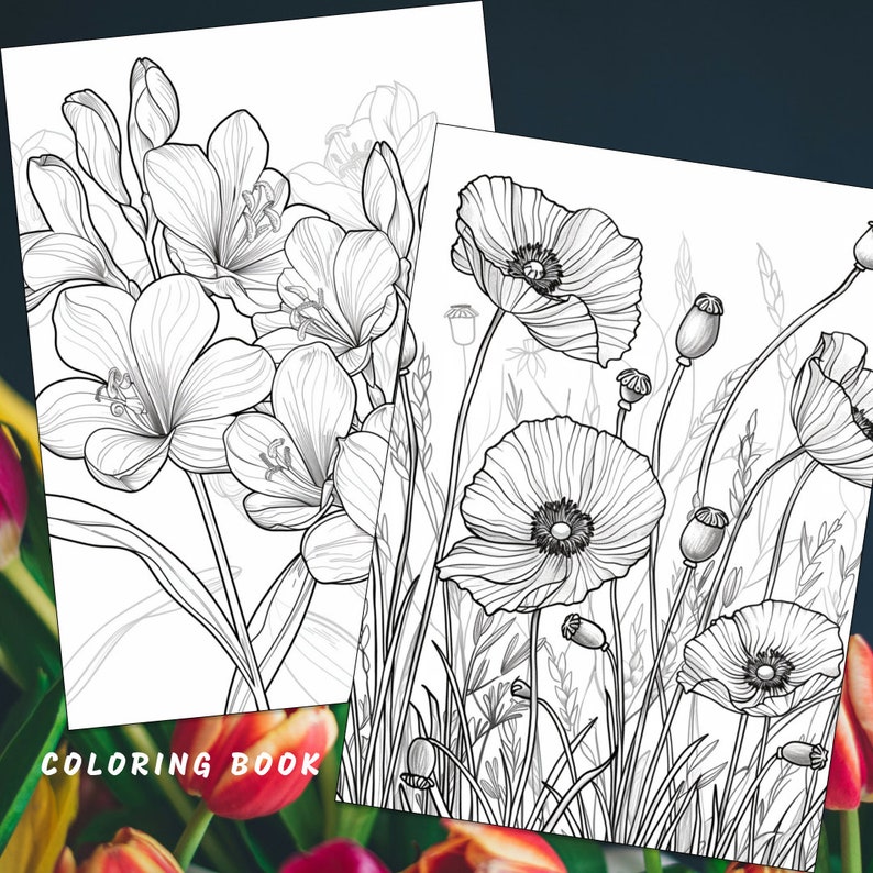 30 Spring Flowers Coloring Page, Spring Coloring Book, Flower Coloring ...