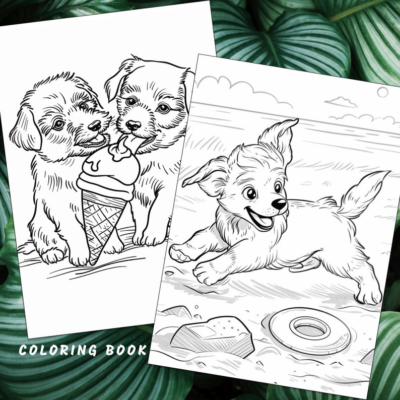 25 Summer Puppy Coloring Page, Cute Puppy Coloring Book, Adults Kids ...