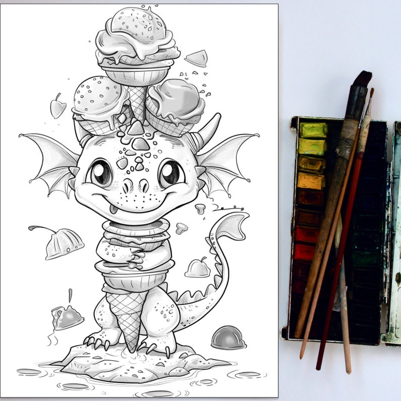 28 Dragon Ice Cream Coloring Page, Cute Dragon Coloring, Sweets ...