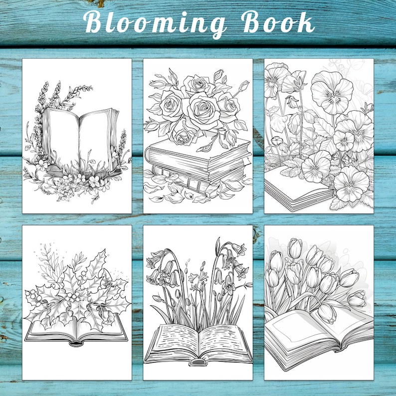 28 Blooming Book Coloring Page, Floral Book Coloring Book, Flowers ...