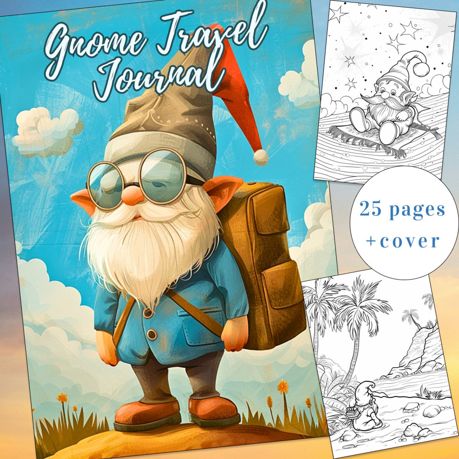 25 Gnome Coloring Book, Gnome Coloring Page, Fantasy, Gnome Travel Coloring, Cute Gnome, Adults ...