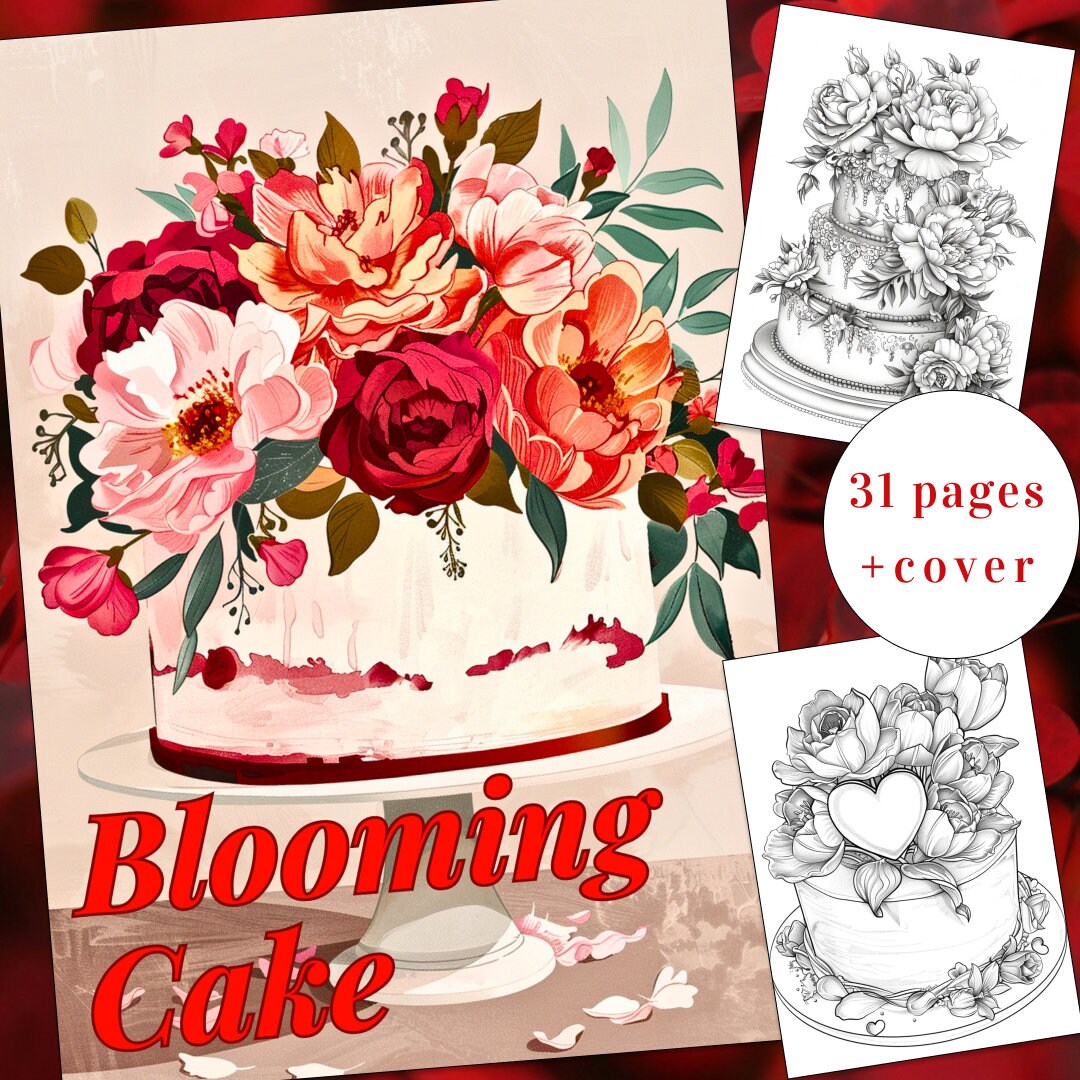 31 Blooming Cake Coloring Page, Food Coloring, Dessert Coloring Book ...