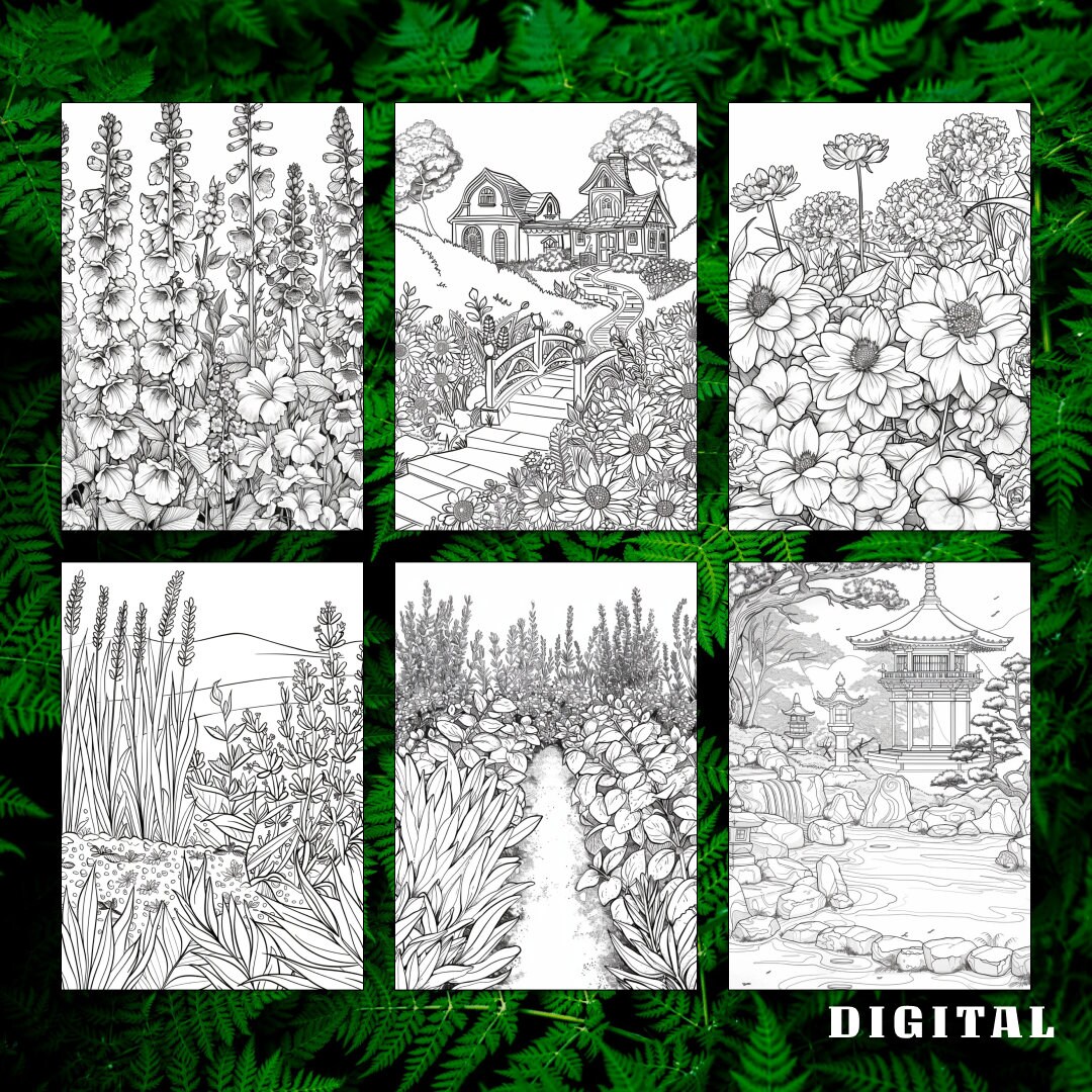 30 Spring Garden Coloring Page, Floral Garden Coloring Book, Flowers ...