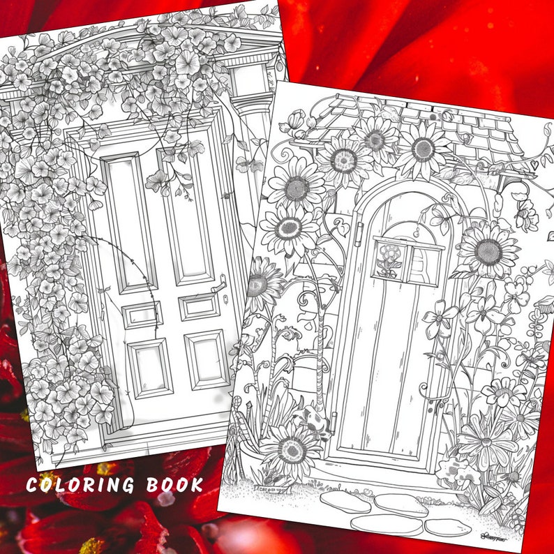 30 Blooming Door Coloring Page, Flower Coloring Book, Fantasy Coloring ...