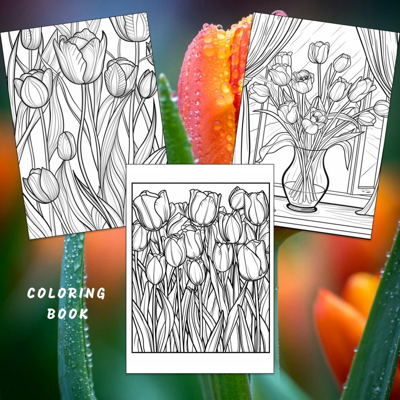 20 Tulips Beauty Coloring Page, Flowers Coloring Book, Tulips Coloring ...