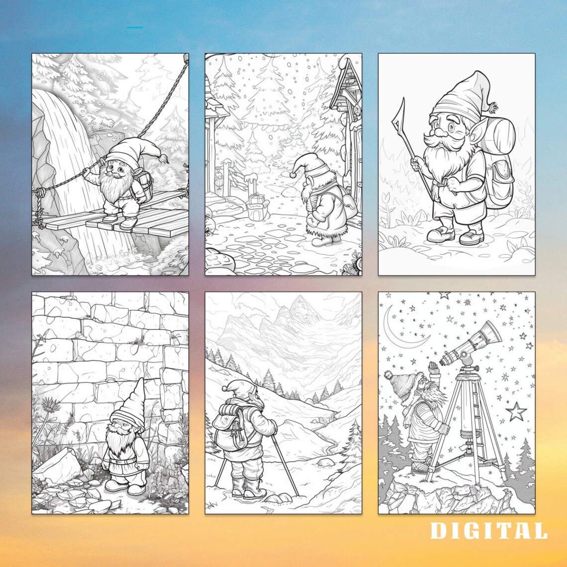 25 Gnome Coloring Book, Gnome Coloring Page, Fantasy, Gnome Travel ...