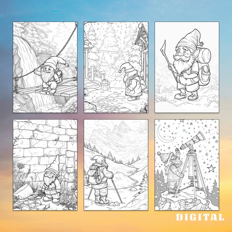 25 Gnome Coloring Book, Gnome Coloring Page, Fantasy, Gnome Travel ...