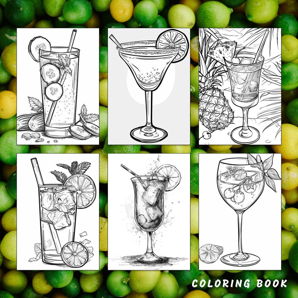 30 Cocktails Coloring Page, Cocktail Party Coloring, Drinks Coloring ...