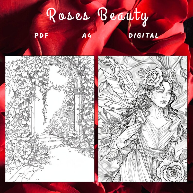 20 Rose Beauty Coloring Page, Flowers Coloring Book, Roses Coloring ...