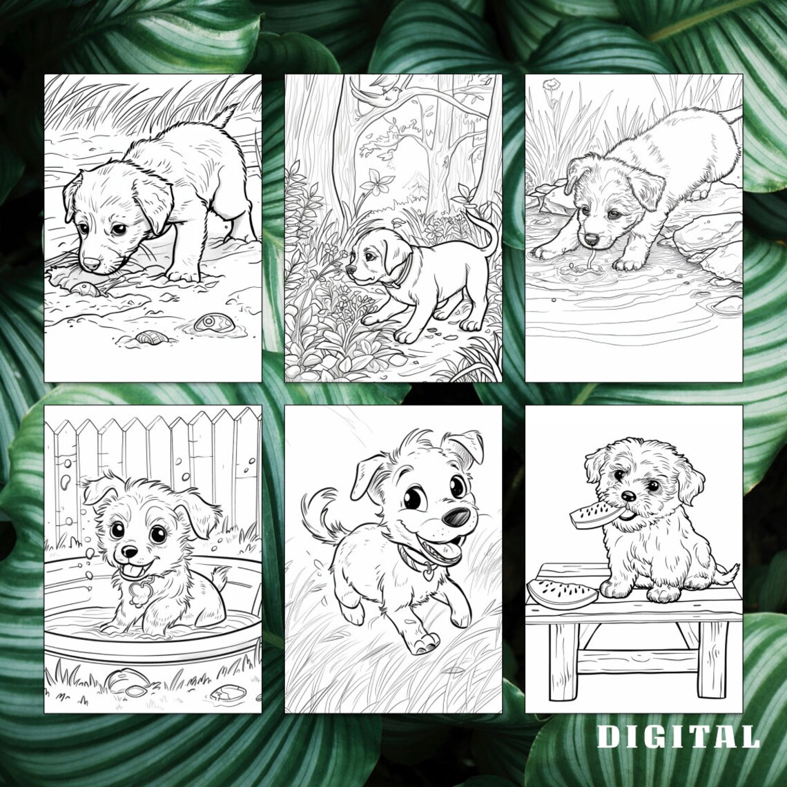 25 Summer Puppy Coloring Page, Cute Puppy Coloring Book, Adults Kids ...