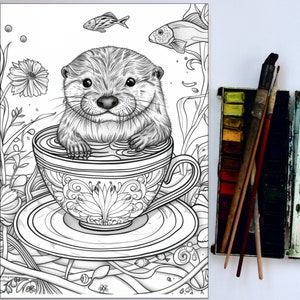 25 Animal in Cup Coloring Page, Animal Coloring Book, Fantasy Coloring ...