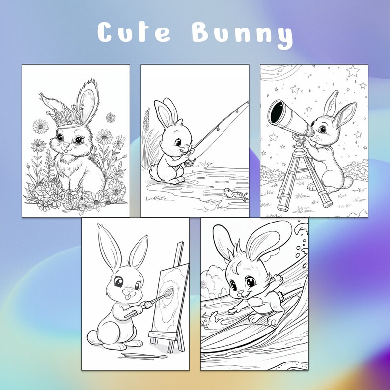 25 Cute Baby Bunny Coloring Page, Cute Coloring, Adults Kids Instant ...