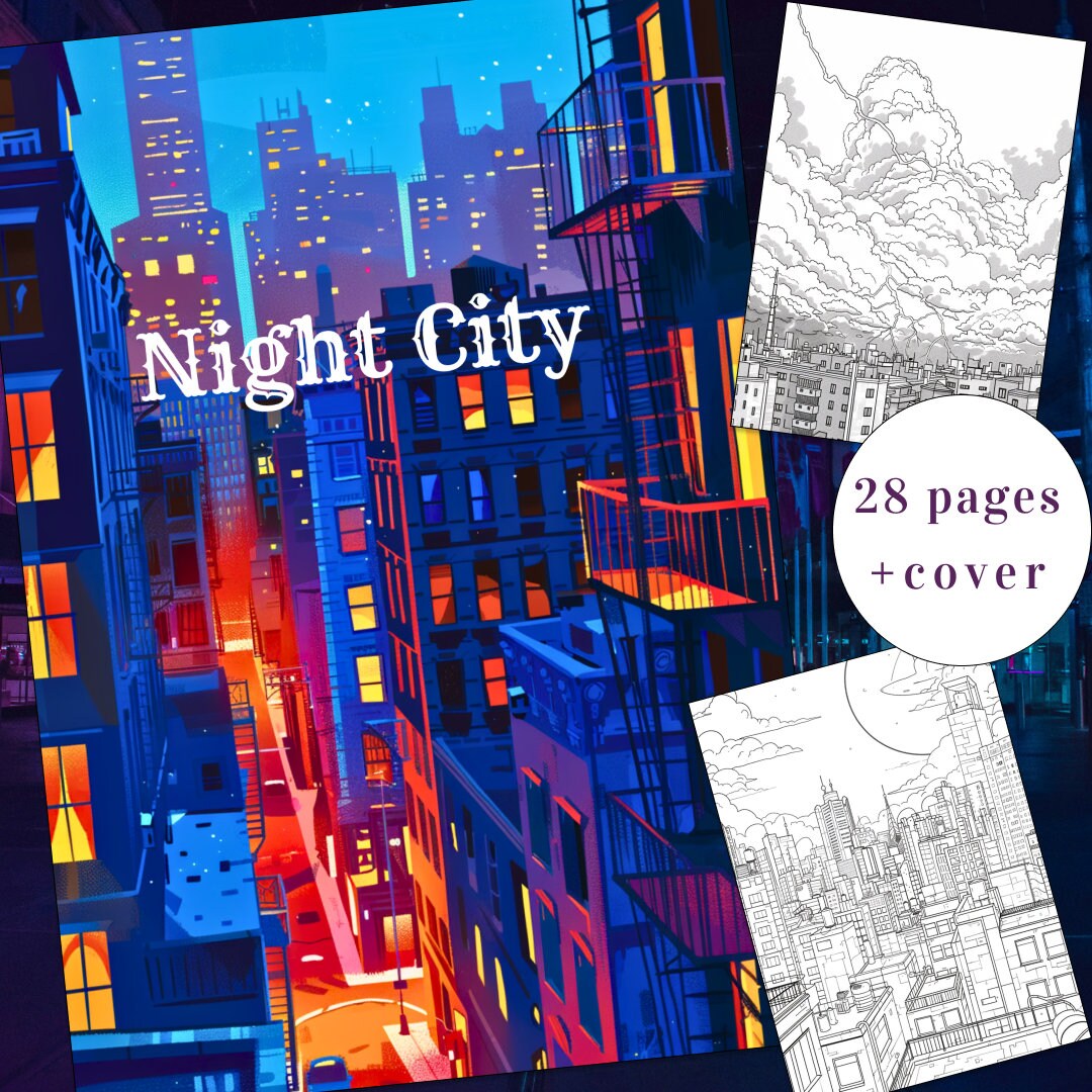 28 Night City Coloring Page, Night Coloring, Moonlight Coloring Book ...