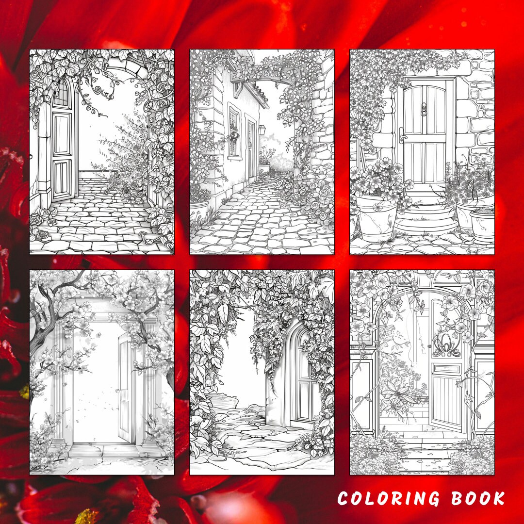 30 Blooming Door Coloring Page, Flower Coloring Book, Fantasy Coloring ...