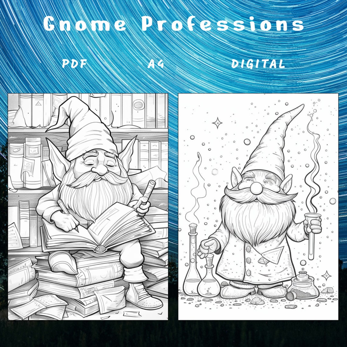 26 Gnome Coloring Book, Gnome Coloring Page, Fantasy, Gnome Professions ...