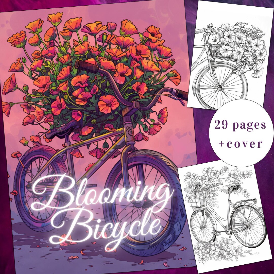 29 Blooming Bicycle Coloring Page, Flower Coloring Book, Bicycle ...