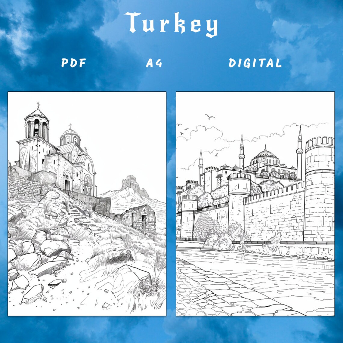 24 Turkey Coloring Page, Turkey Architecture Coloring, Turkish Scenes ...