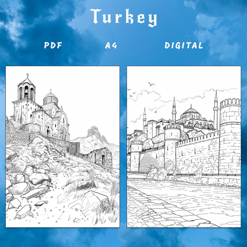 24 Turkey Coloring Page, Turkey Architecture Coloring, Turkish Scenes ...