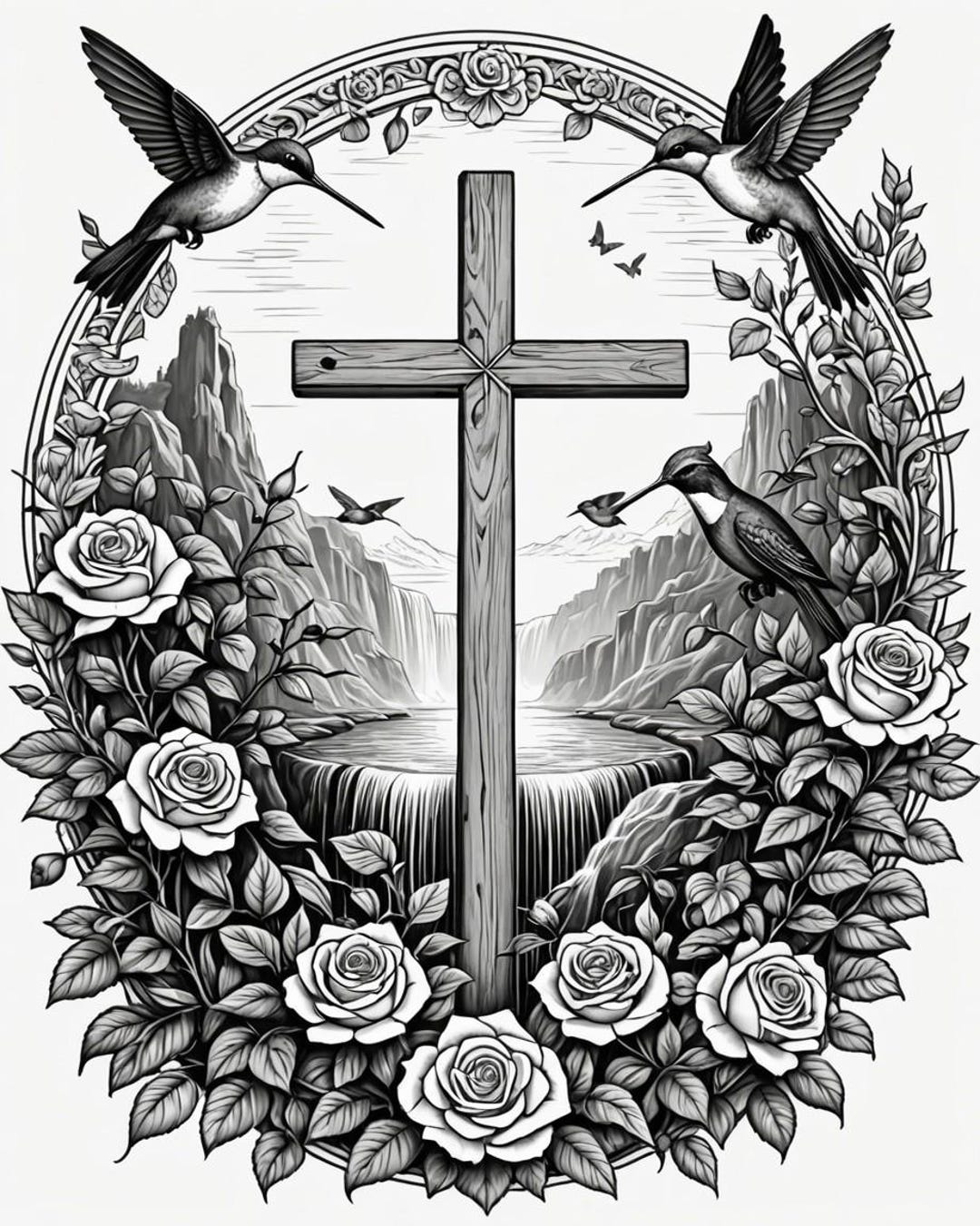 Waterfall Cross With Hummingbirds - Etsy