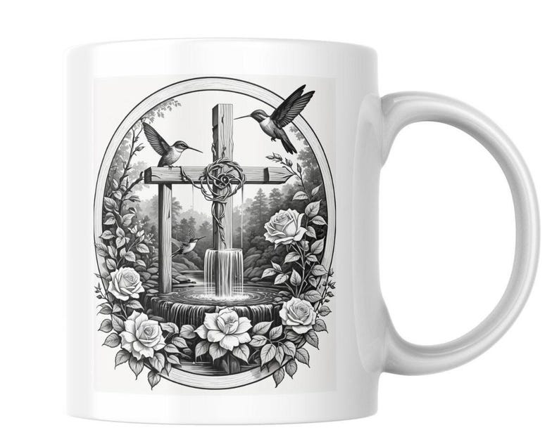 A Waterfall, Cross and Hummingbirds - Etsy