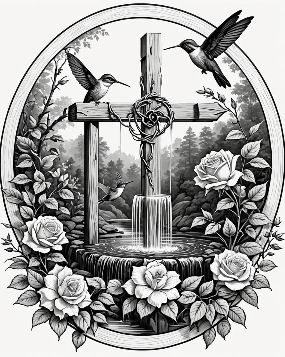 A Waterfall, Cross and Hummingbirds - Etsy