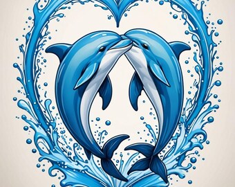 6 PNG Dolphin Heart Digital Download Design Digital Craft Card Making ...