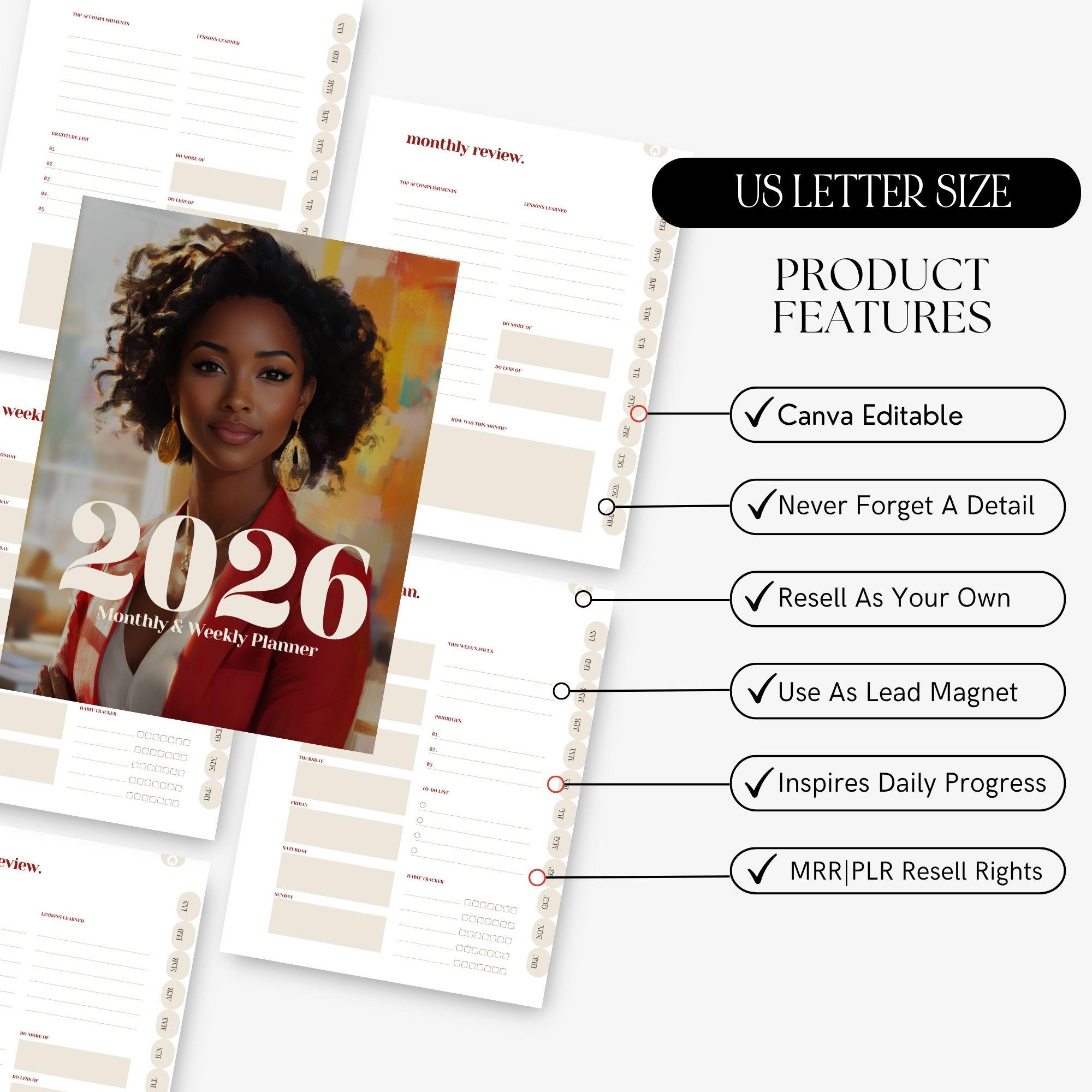 2026 Canva Editable Planner With PLR & MRR | Monthly + Weekly Printable ...