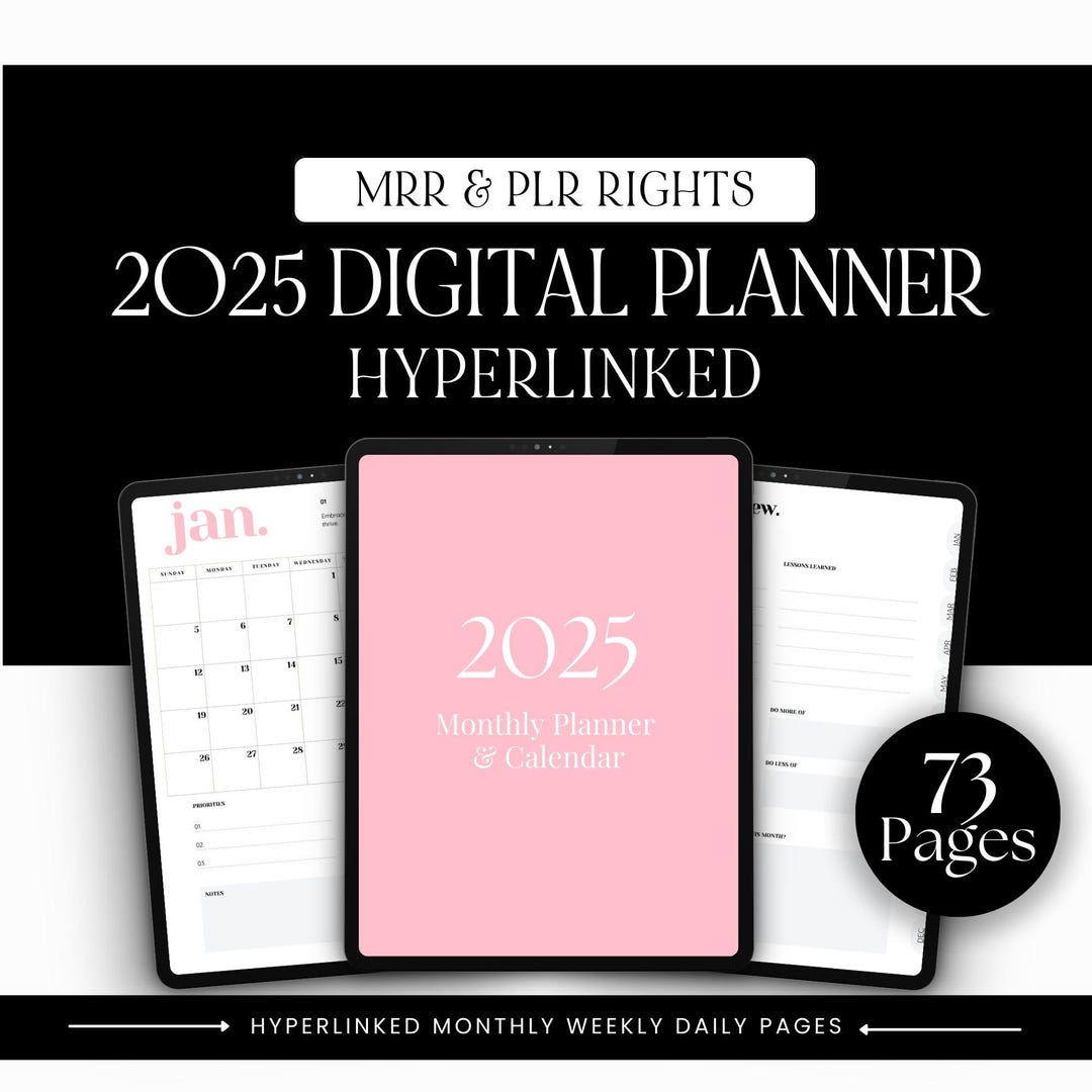 2025 Digital Calendar With MRR, PLR Digital Planner, Mrr Hyperlinked ...