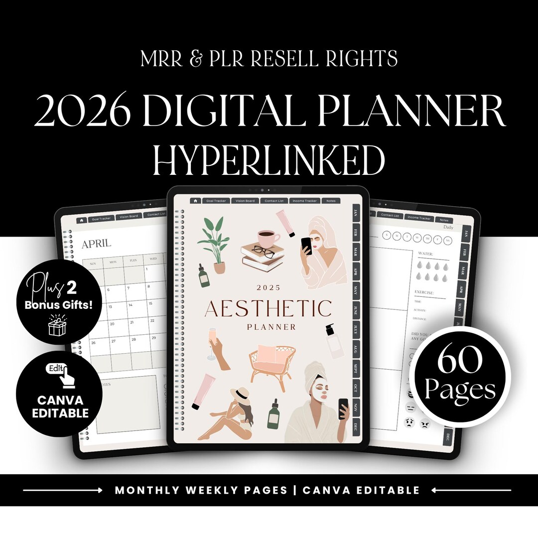MRR PLR 2026 Planner Plr Digital Planner With Hyperlinks Aesthetic ...