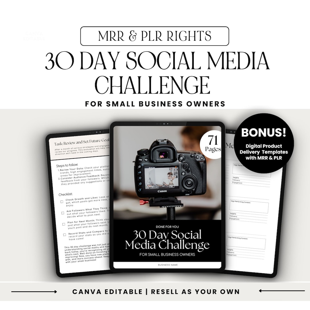 30 Day Social Media Challenge Guide With MRR, 30 Days Challenge, Plr Complete Ebook, Life Coach ...