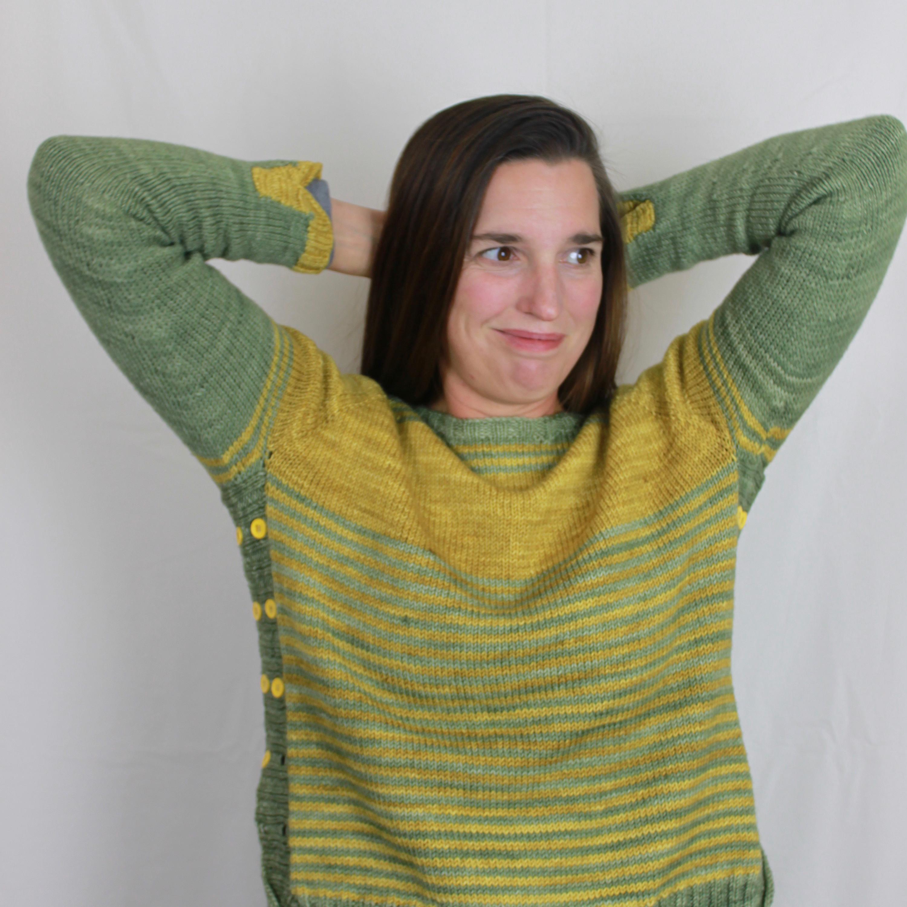 Striped Sweater Knitting Pattern, Buttoned Side Detail, Ladies Raglan ...