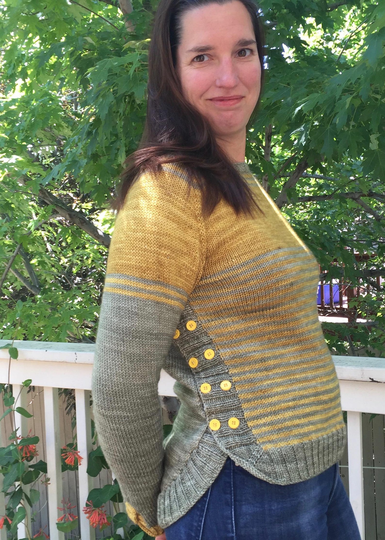 Striped Sweater Knitting Pattern, Buttoned Side Detail, Ladies Raglan ...