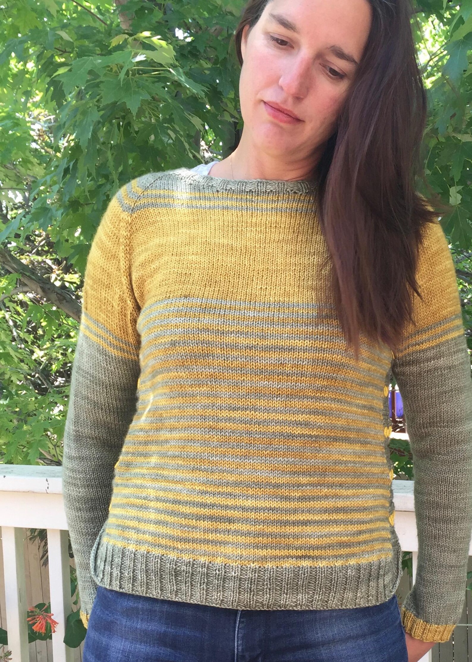 Striped Sweater Knitting Pattern, Buttoned Side Detail, Ladies Raglan ...