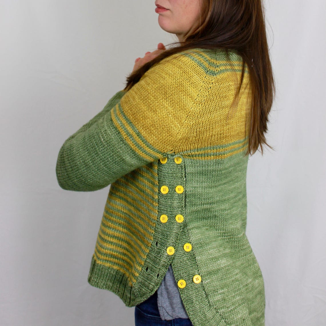 Striped Sweater Knitting Pattern, Buttoned Side Detail, Ladies Raglan ...