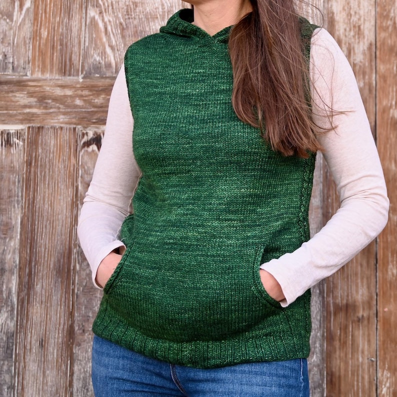 Cozy Cable Knit Hooded Vest - Women's Knitting Pattern With Pocket ...