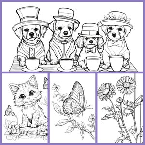 20 Relaxing Coloring Printable Pages Calming Mix Flowers Kitten Stress ...