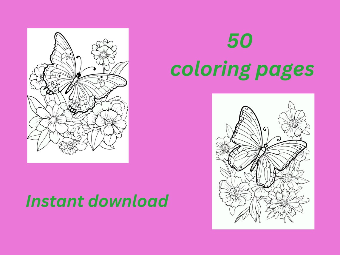 50 Relaxing Coloring Pages With Butterflies and Flowers, Cute and Easy ...