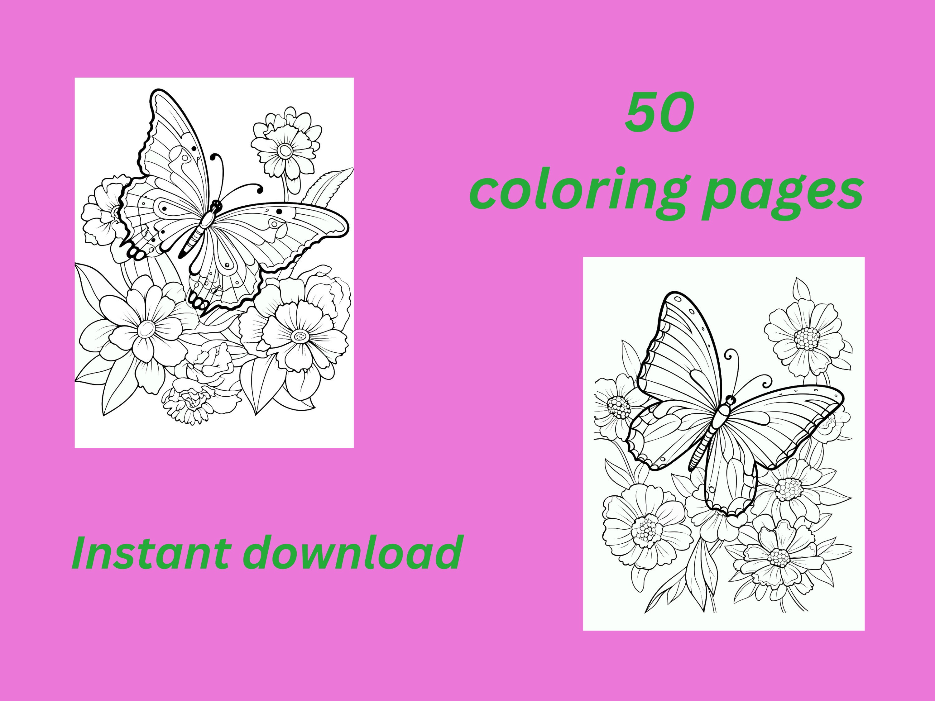 50 Relaxing Coloring Pages With Butterflies and Flowers, Cute and Easy ...