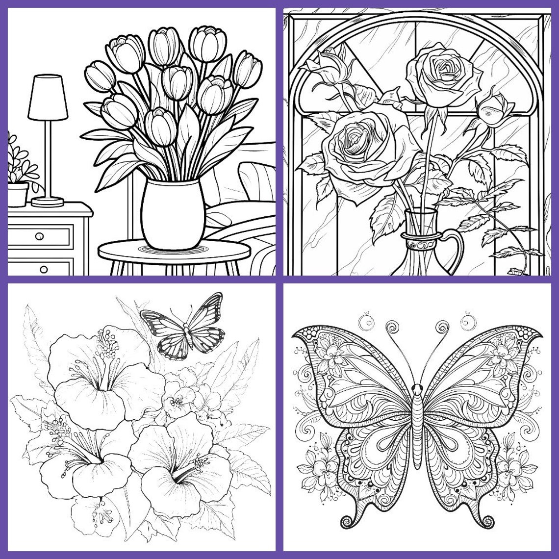20 Relaxing Coloring Printable Pages Calming Mix Flowers Kitten Stress ...