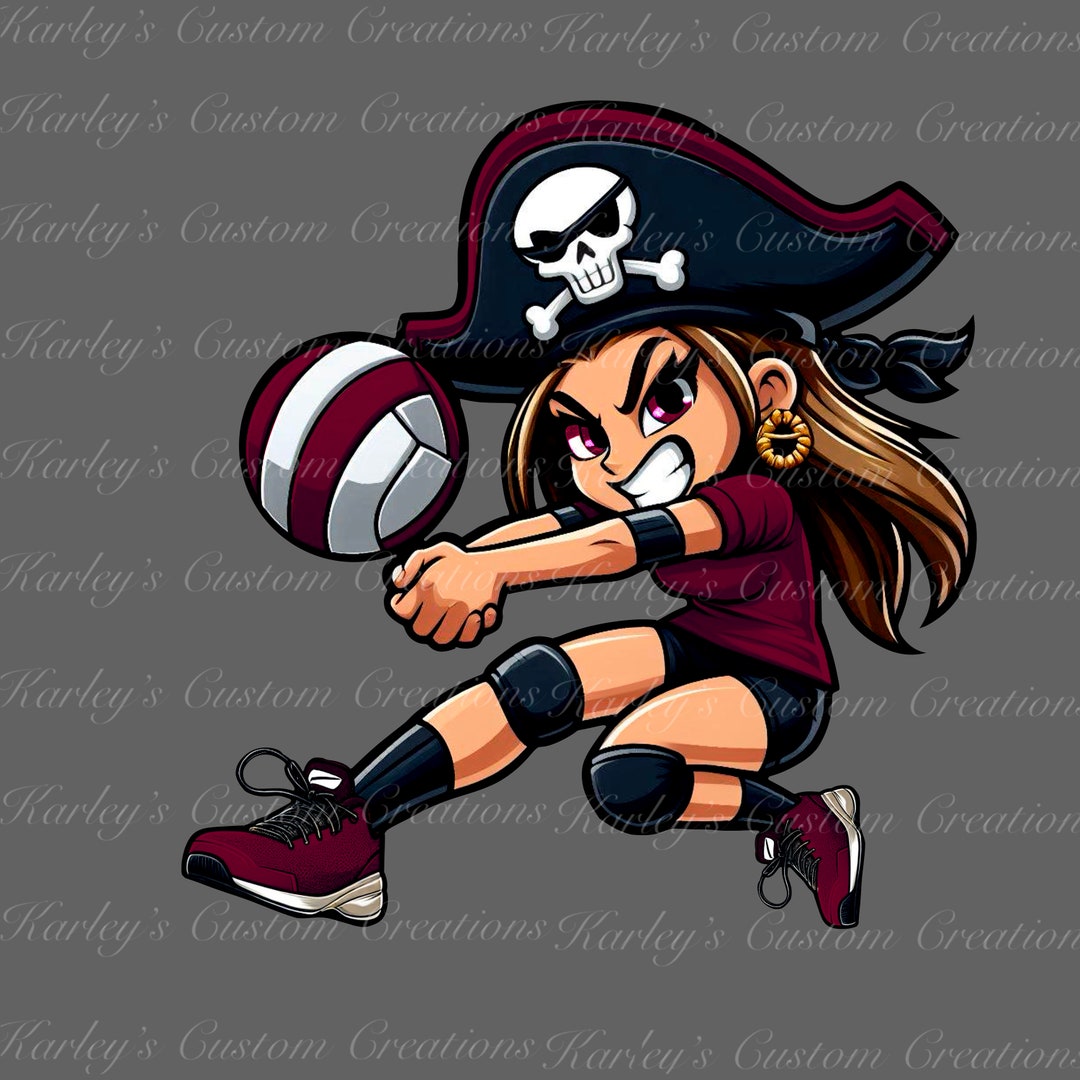 Maroon Lady Pirate Mascot Png, Lady Pirate Volleyball Mascot Art, Lady ...