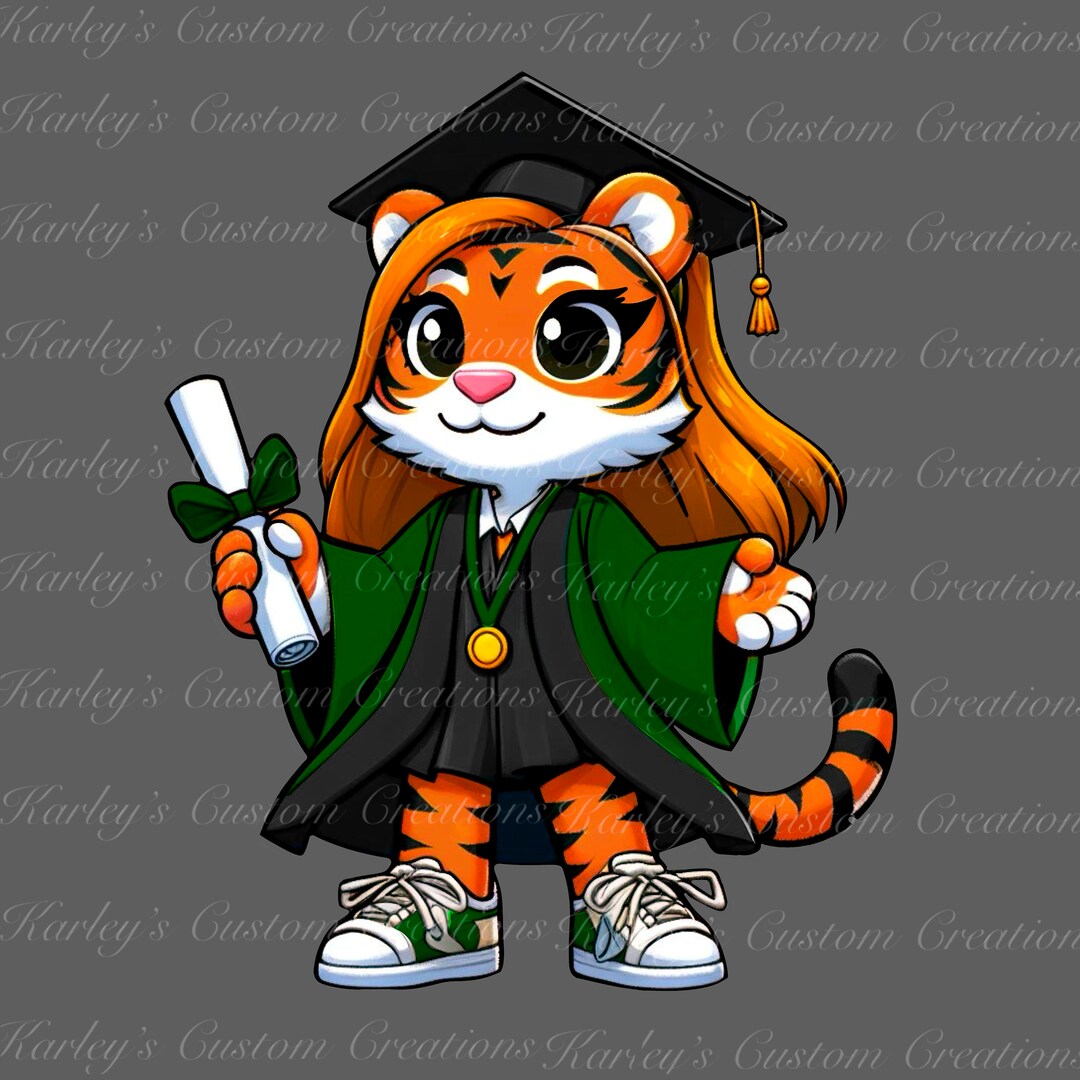 Green Lady Tiger Mascot PNG, Lady Tiger Senior Graduate Mascot, Tiger ...