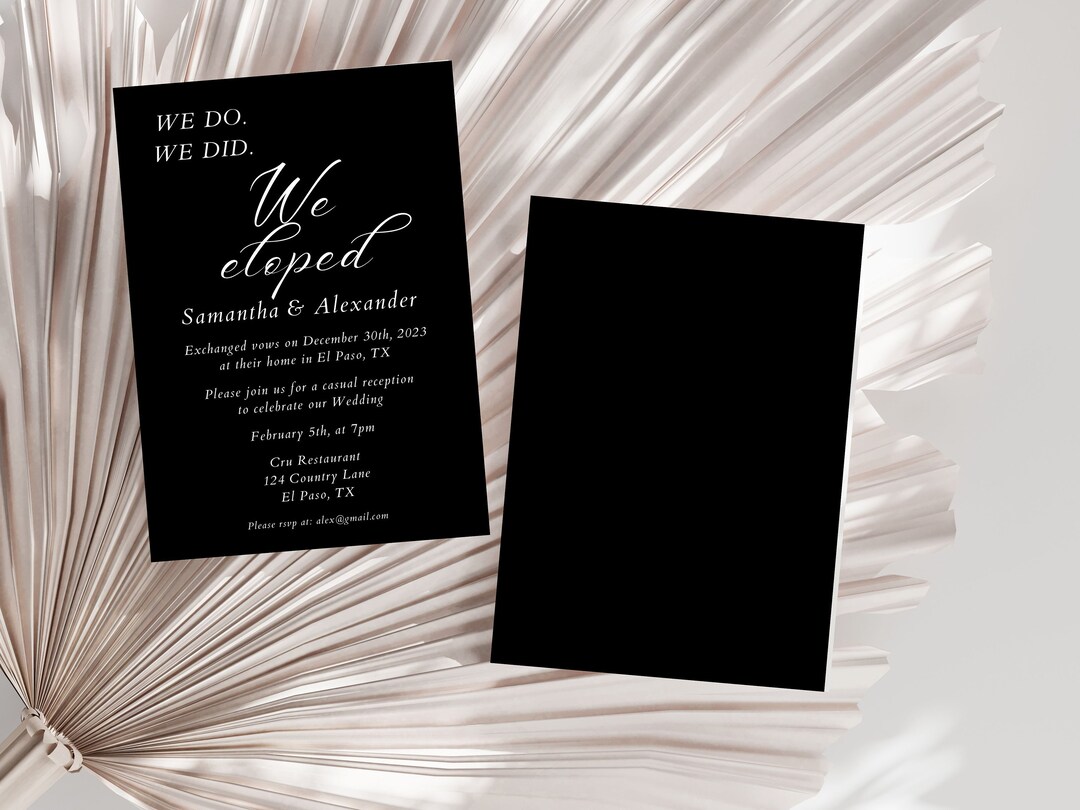 Black Elopement Party Invitation Template, We Elope Announcement, Post ...
