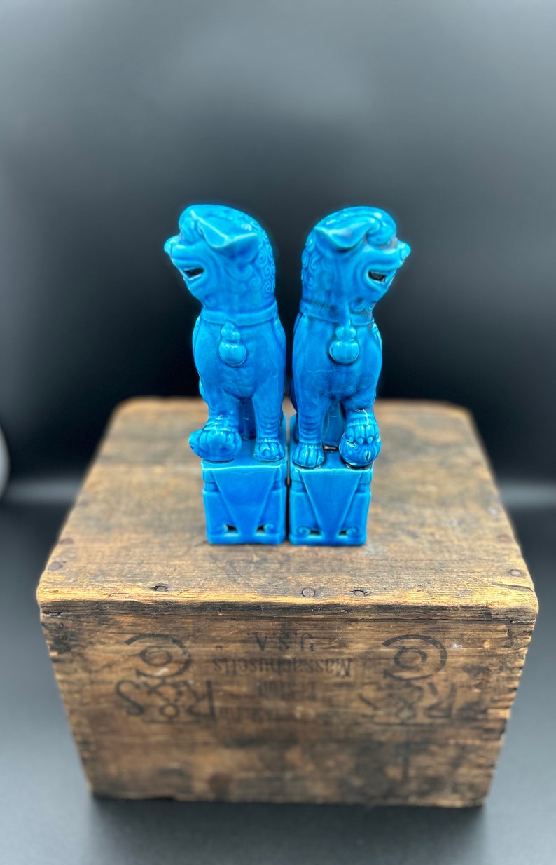 Vintage Turquoise Chinese Porcelain Happy Foo Dogs/pair - Etsy