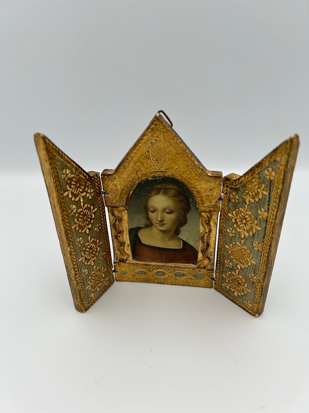 Italian/handpainted-florentine/religious/gold/teal Green/gilded/ Tri ...