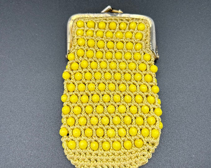 Vintage / Crochet Yellow Coin Purse / Yellow Beads - Etsy